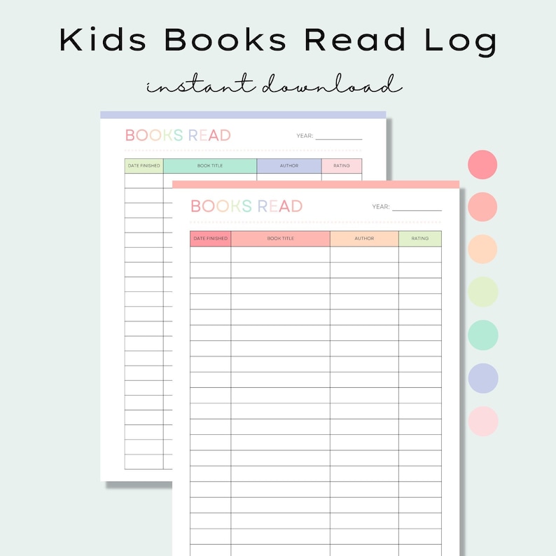 Printable Kids Books Read Log, Book Rating Tracker, Reading Log for ...