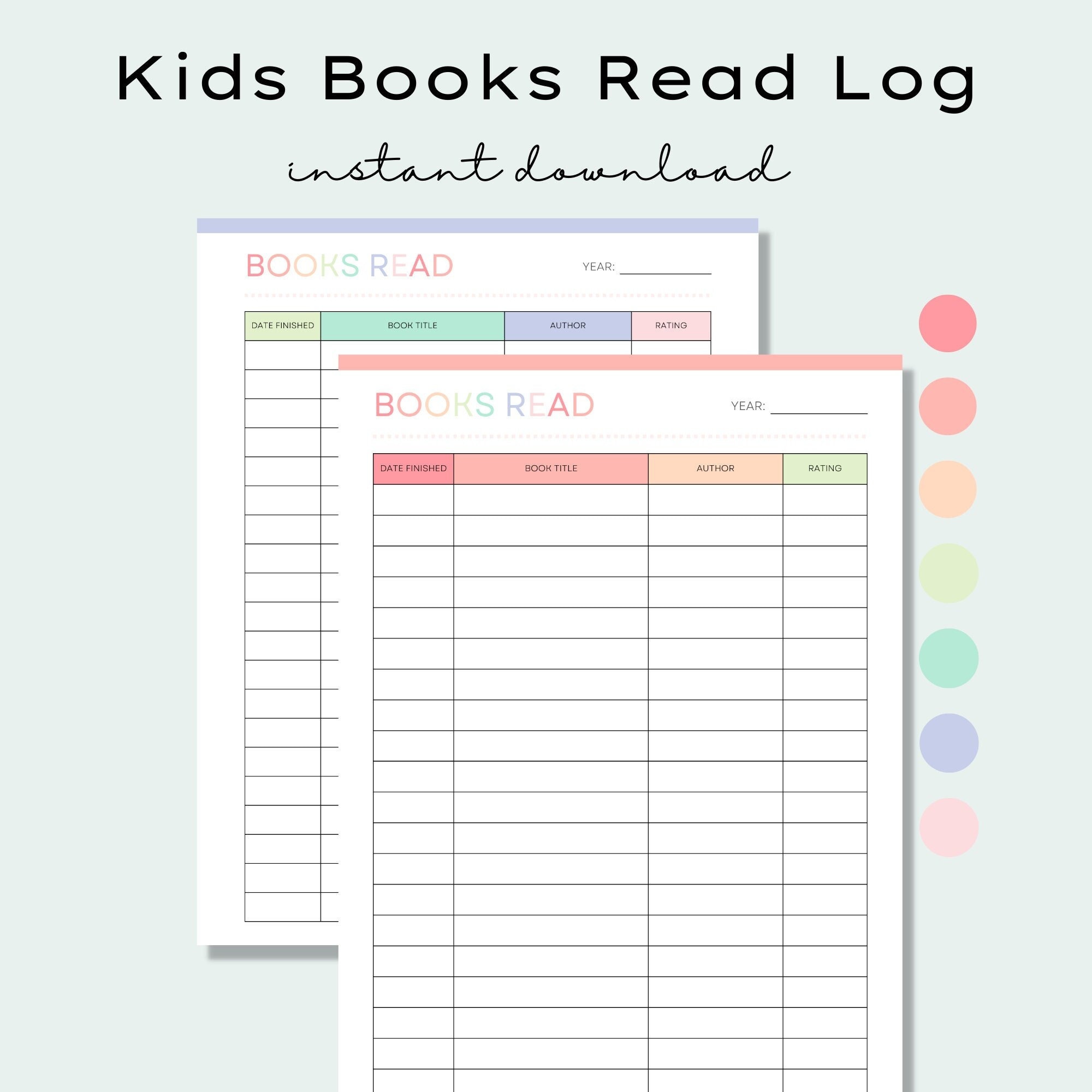 Printable Kids Books Read Log, Book Rating Tracker, Reading Log for ...