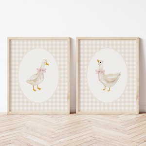 Goose Nursery Print Set, Vintage Goose Nursery Art, Baby Girl Nursery ...