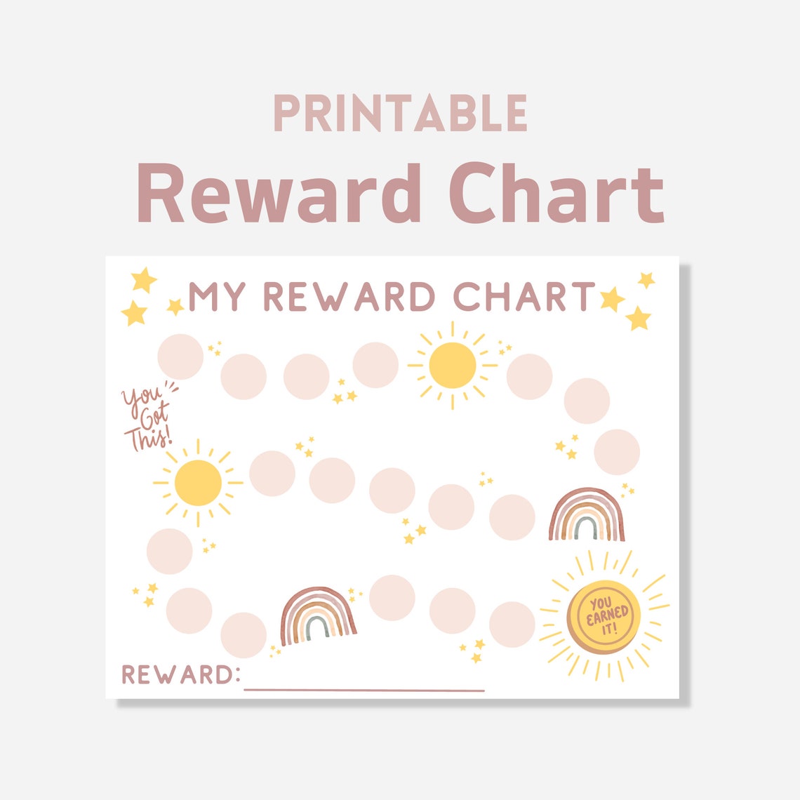 Boho Rainbow Reward Chart, Printable Sticker Chart, Toddler Reward ...