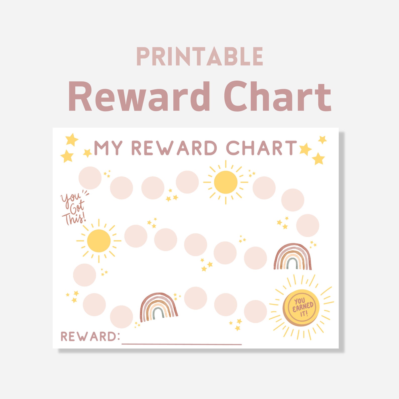 Boho Rainbow Reward Chart, Printable Sticker Chart, Toddler Reward ...
