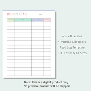 Printable Kids Books Read Log, Book Rating Tracker, Reading Log for ...