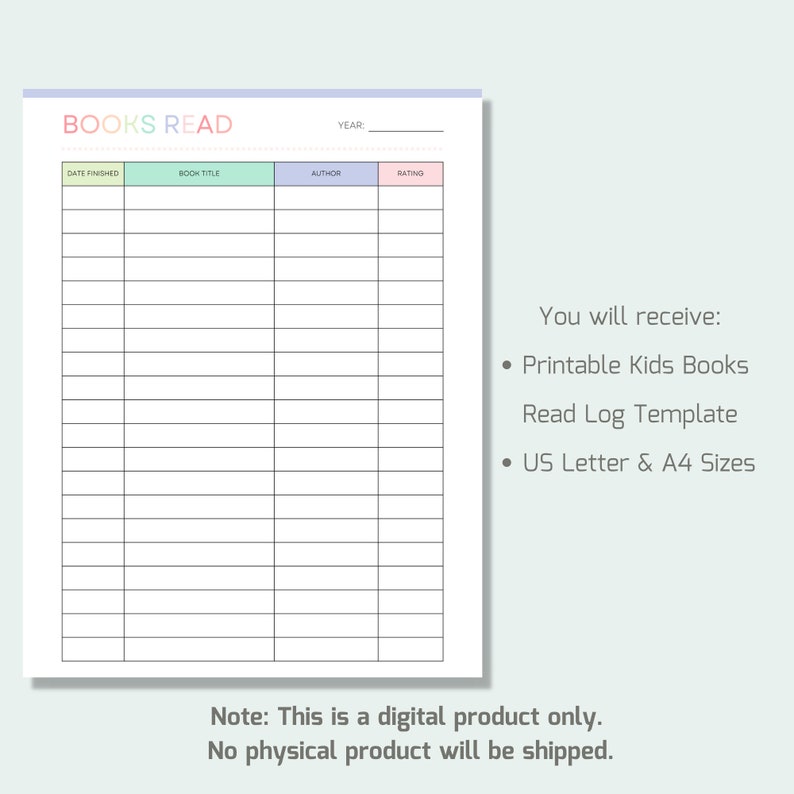 Printable Kids Books Read Log, Book Rating Tracker, Reading Log for ...