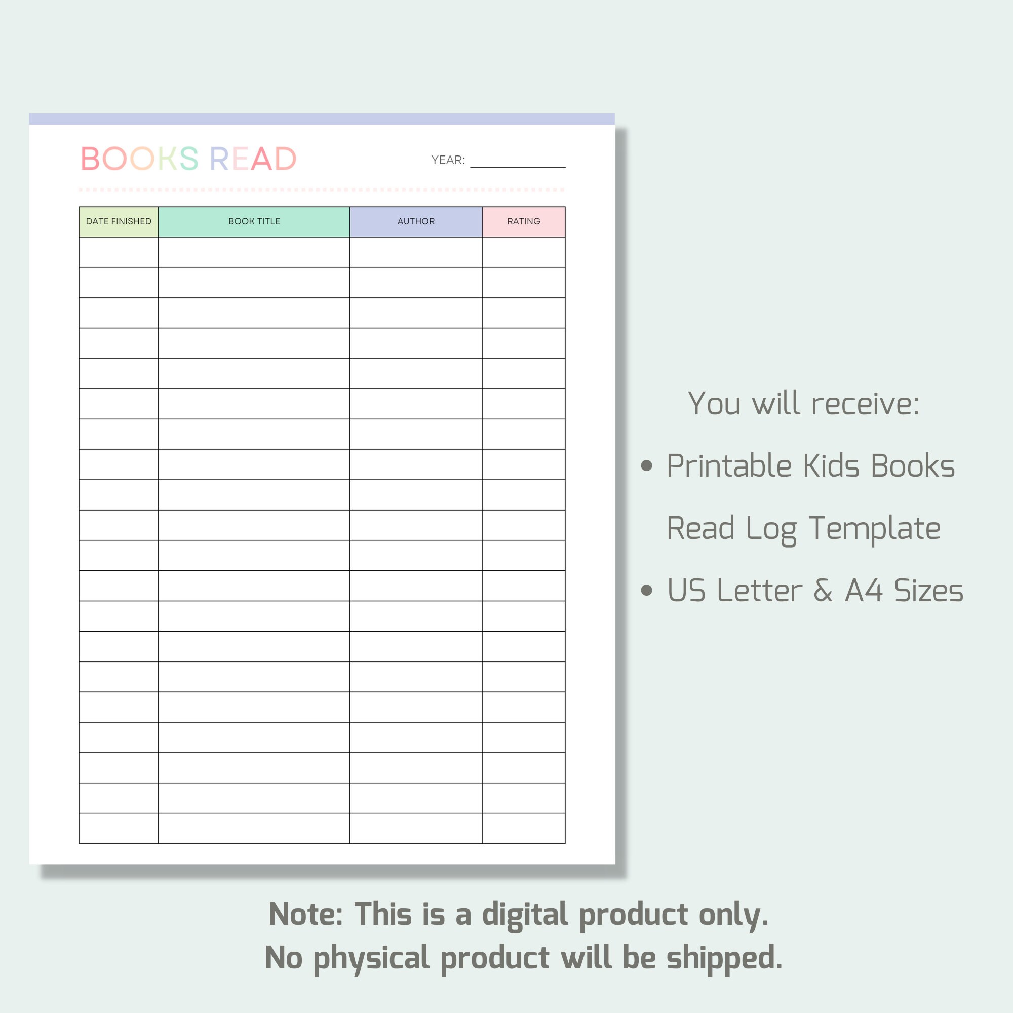 Printable Kids Books Read Log, Book Rating Tracker, Reading Log for ...