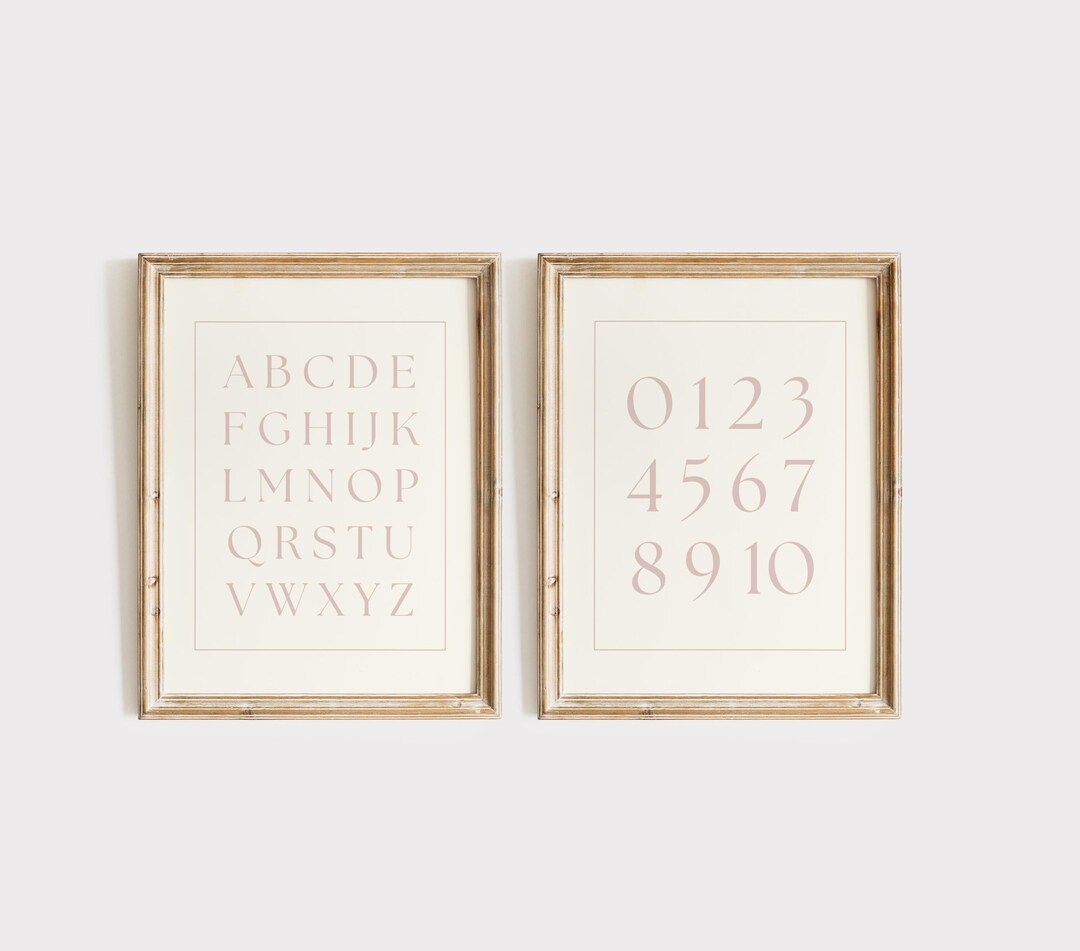 Vintage Style Alphabet Numbers Print Set, Neutral Girls Room Decor ...