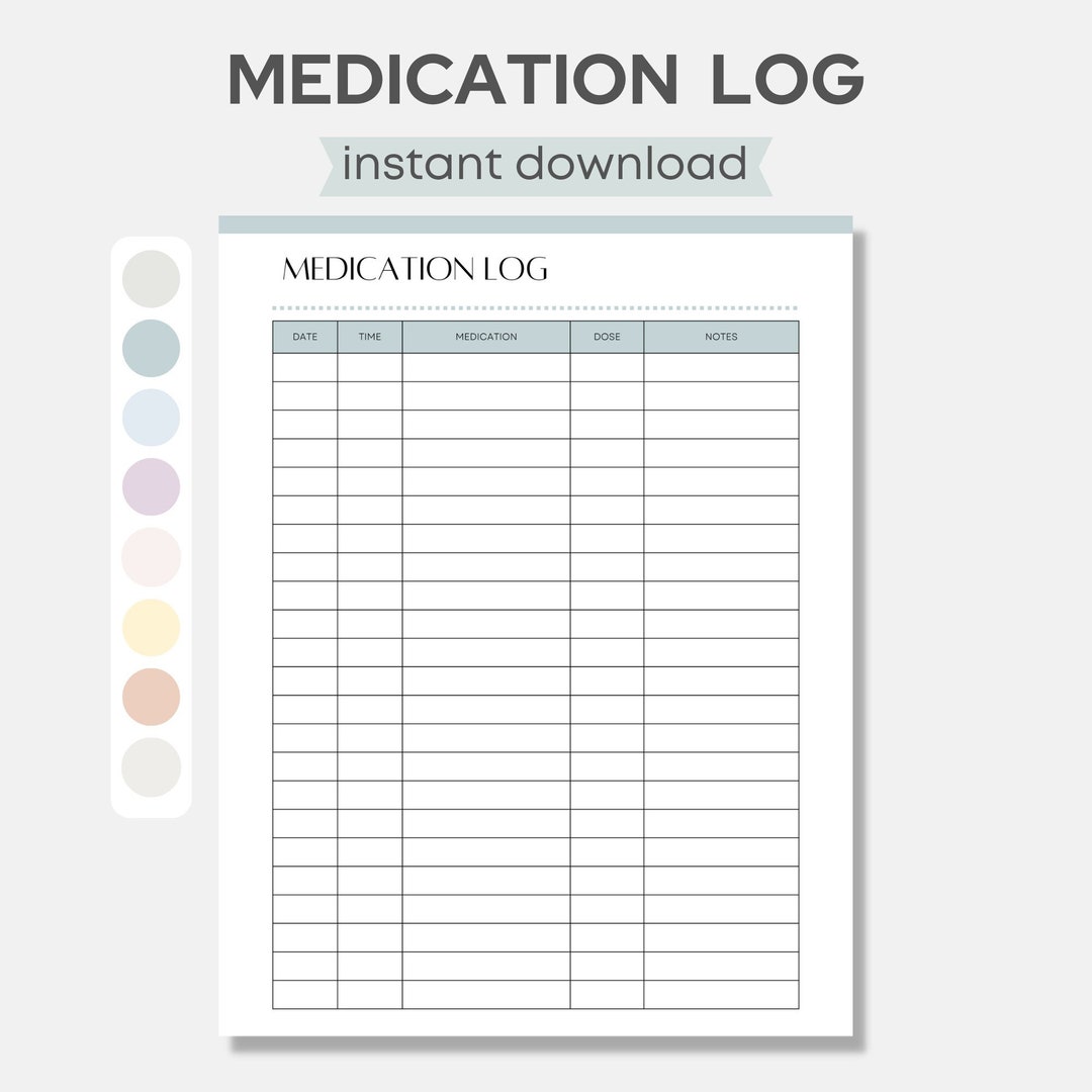 Printable Medication Log, Medicine Tracker List, Daily Medication Given ...