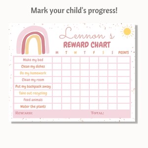 Boho Rainbow Sunshine Reward Chart, Printable Reward Chart, Editable ...