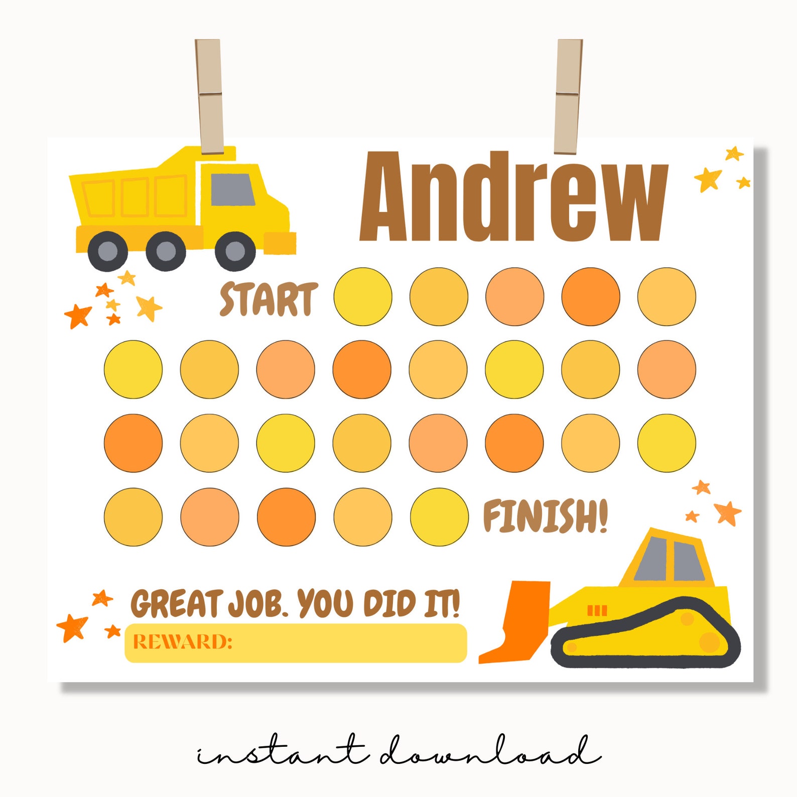 Construction Reward Chart, Printable Sticker Chart, Editable ...