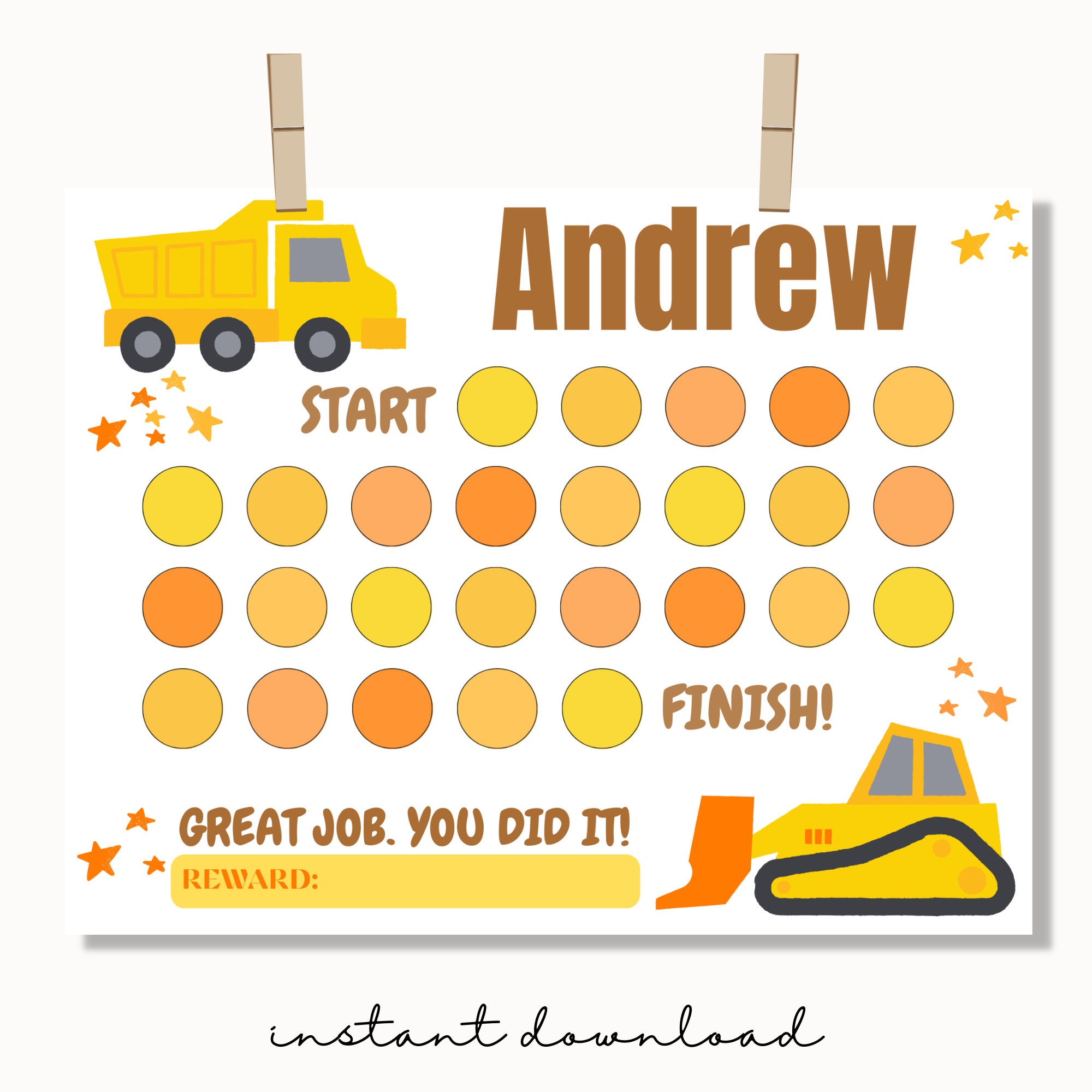 Construction Reward Chart, Printable Sticker Chart, Editable ...