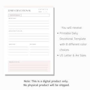 Printable Daily Devotional, Bible Study Template, Faith Journal, Prayer ...