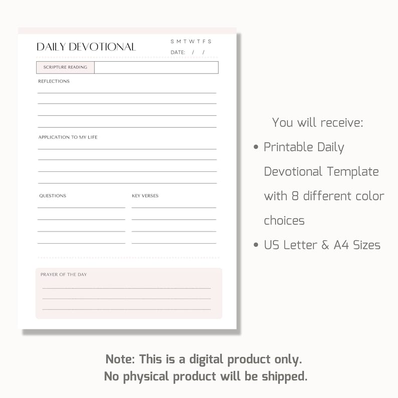 Printable Daily Devotional, Bible Study Template, Faith Journal, Prayer ...