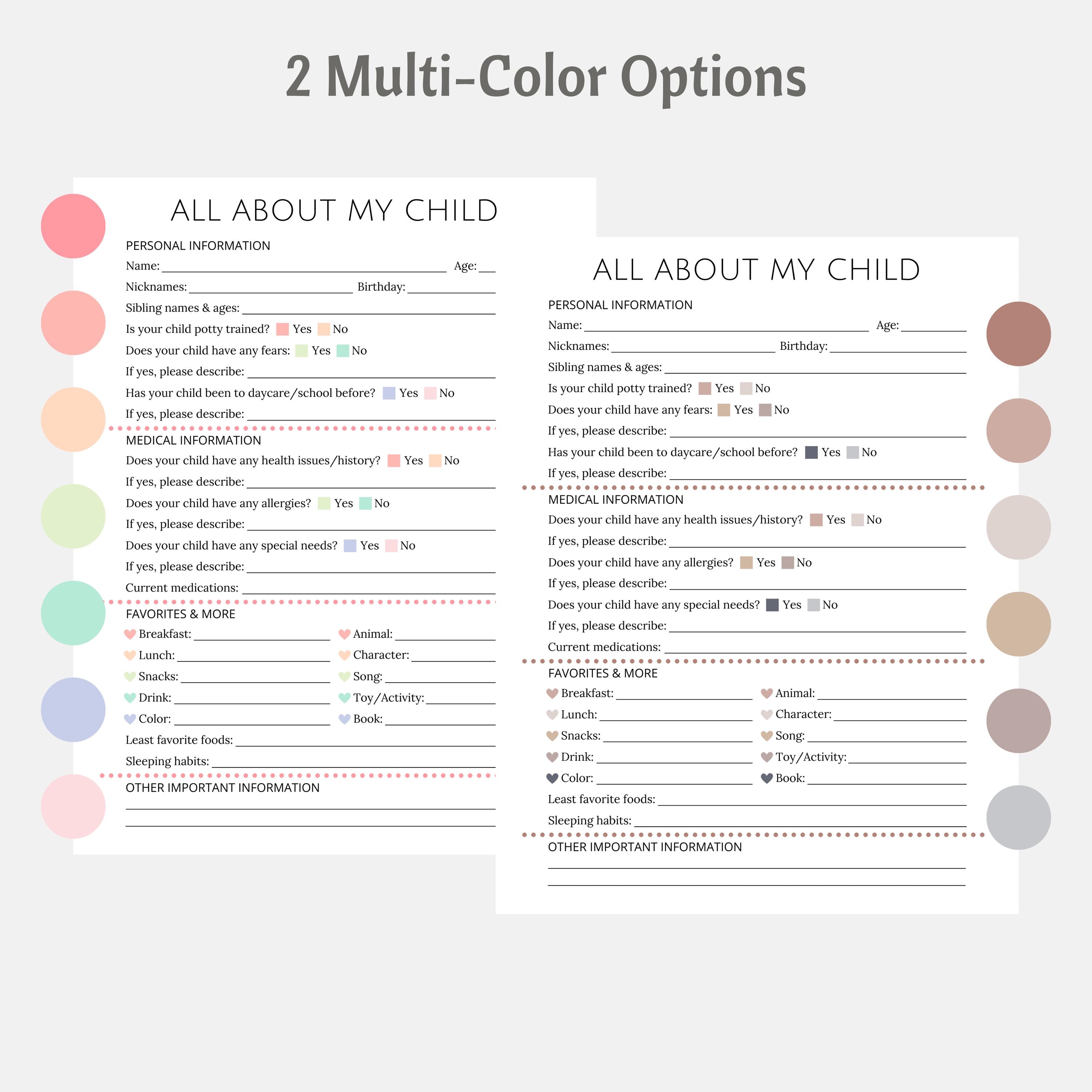 Editable All About My Child Template, Printable Daycare All About Me ...