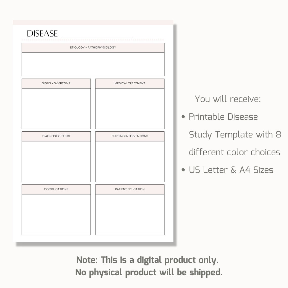 Printable Nursing Student Disease Template, Pathophysiology Nursing ...