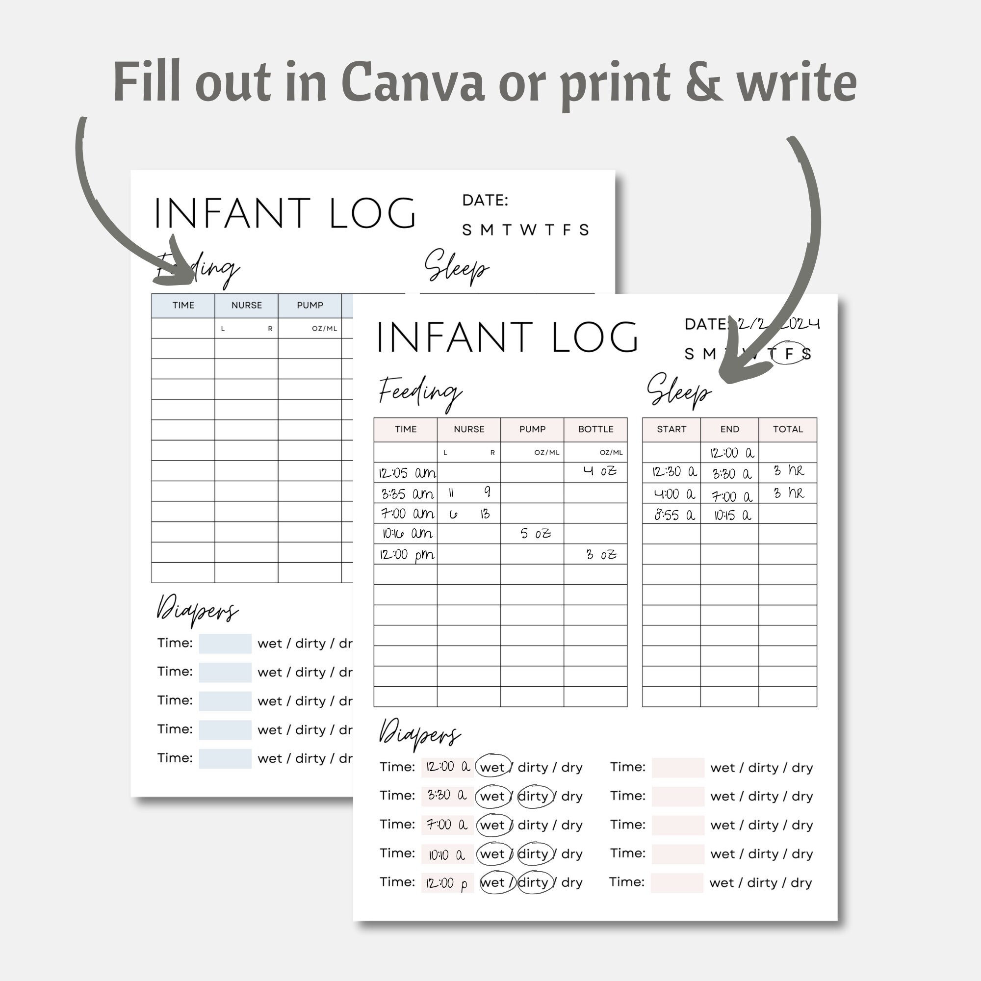 Editable Baby Tracker, Baby Log, Baby Feeding Log, Baby Daily Log ...