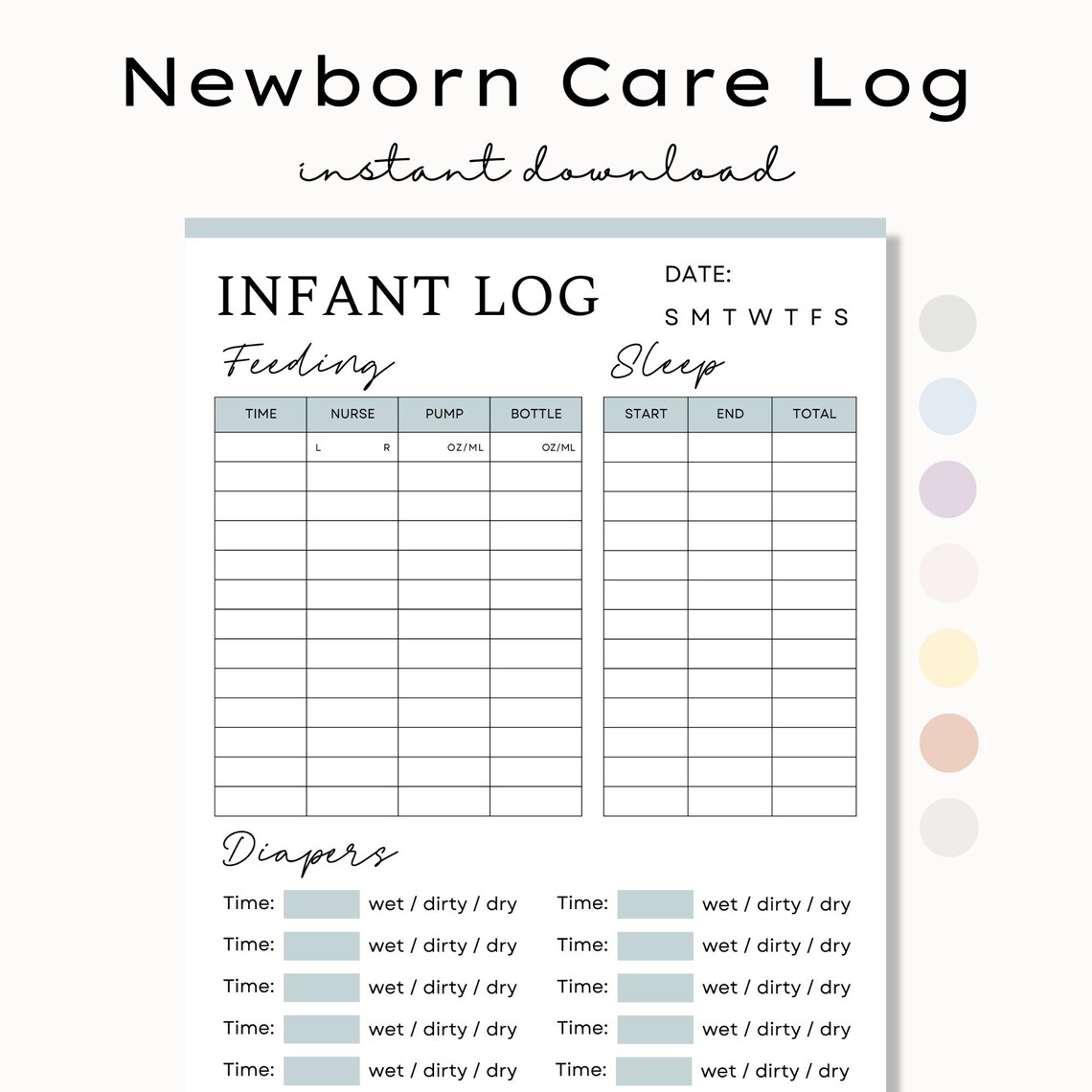 Newborn Daily Care Log, Infant Log, Breastfeeding Log, Postpartum Baby ...