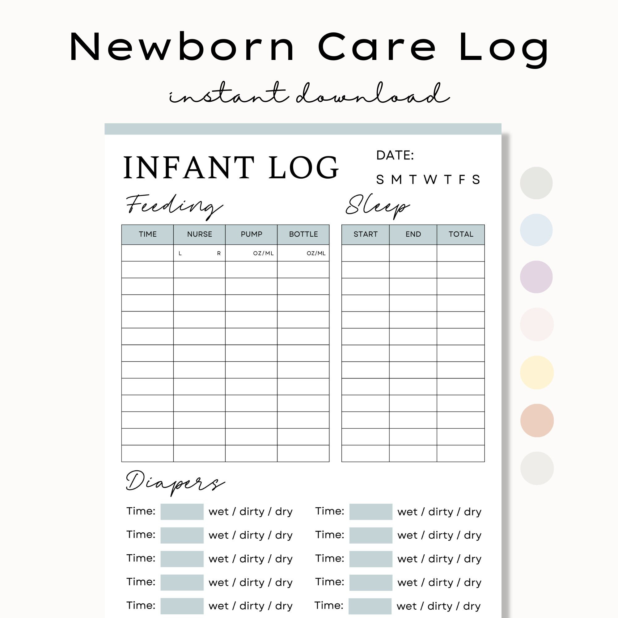 Newborn Daily Care Log, Infant Log, Breastfeeding Log, Postpartum Baby ...