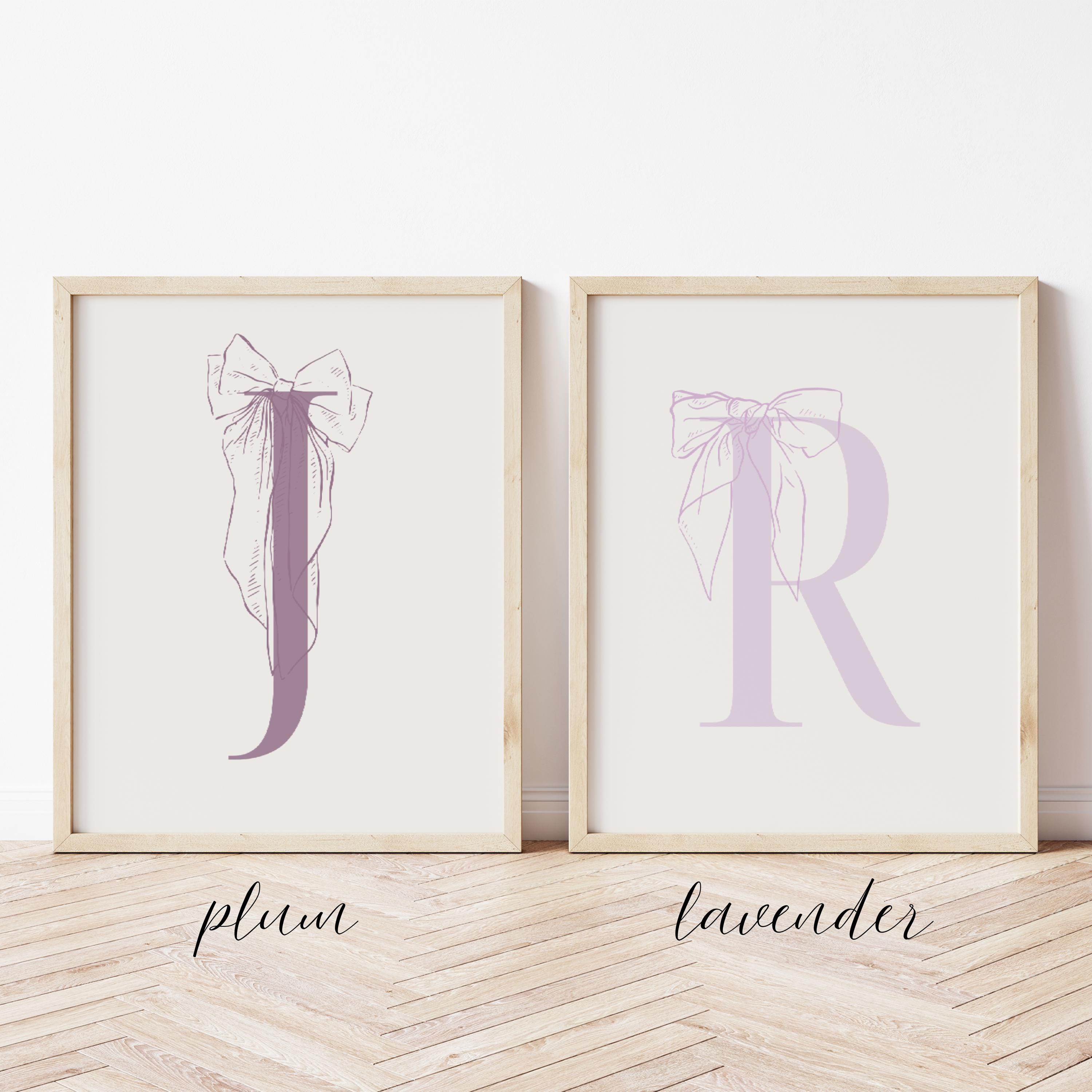 Custom Girl Initial Print, Vintage Bow Nursery Art, Personalized Girl ...