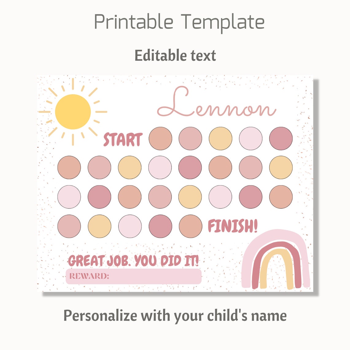 Boho Rainbow Sunshine Reward Chart, Printable Sticker Chart, Editable ...
