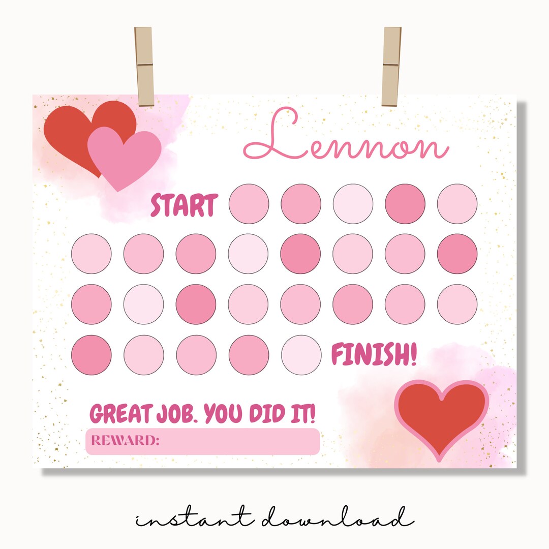 Hearts Reward Chart, Printable Sticker Chart, Editable Hearts Chart ...