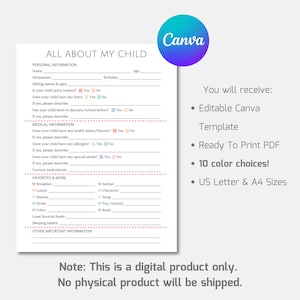 Editable All About My Child Template, Printable Daycare All About Me ...