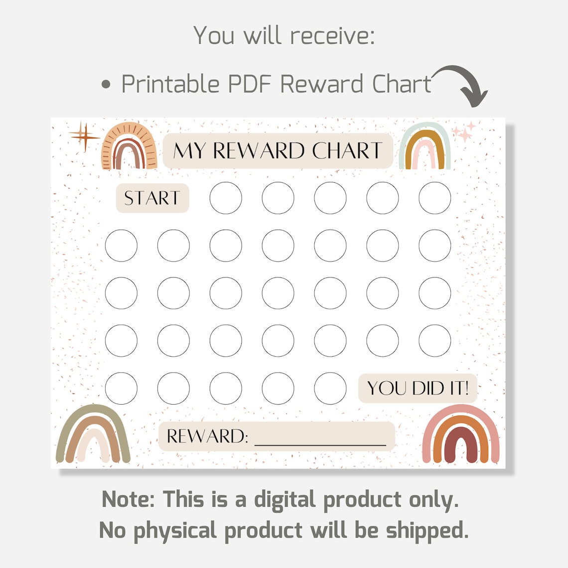 Boho Rainbow Reward Chart, Printable Sticker Chart, Rainbow Chart ...