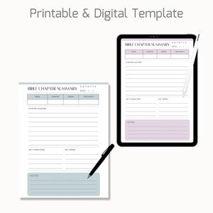 Printable Bible Study Template, Bible Chapter Summary Worksheet, Adult ...