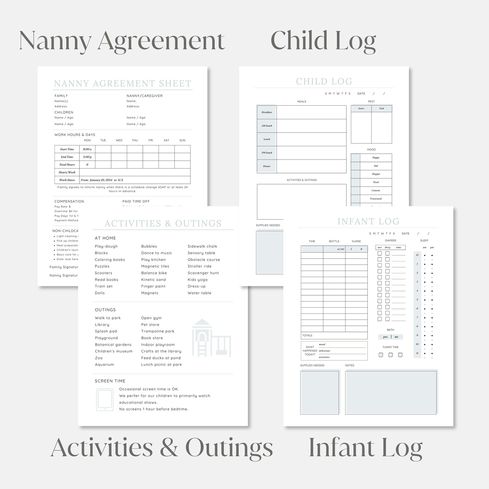 Nanny Binder, Editable Nanny Planner Template, Nanny Guide, Infant Log ...