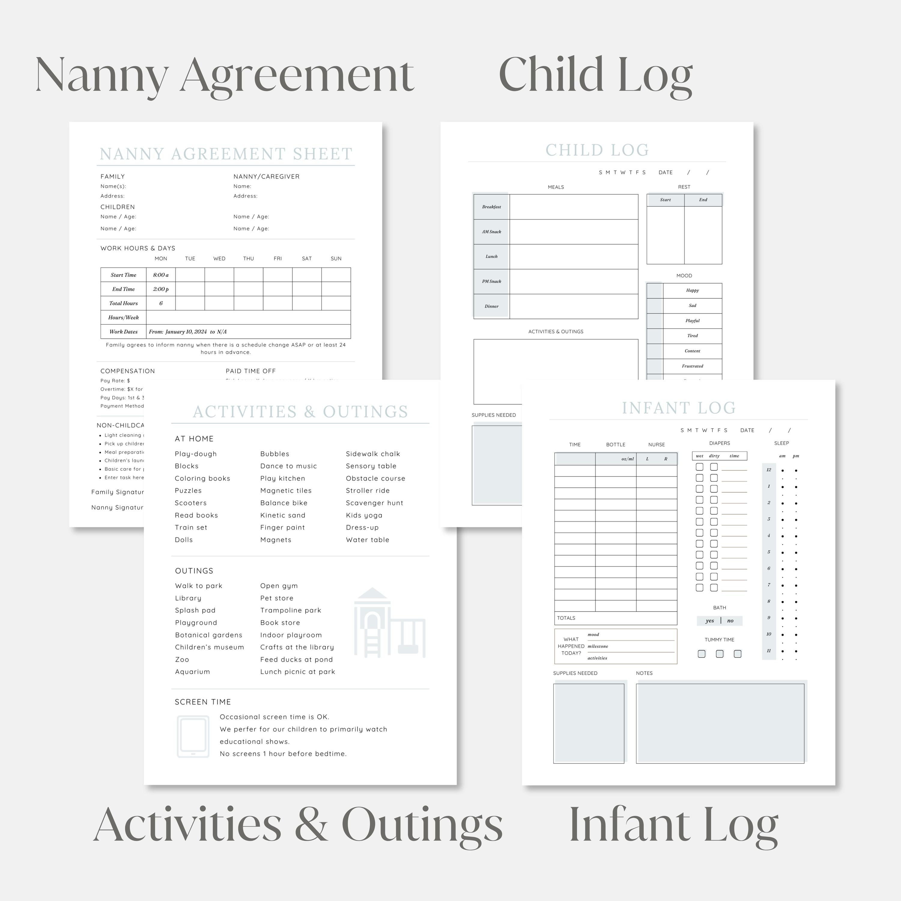 Nanny Binder, Editable Nanny Planner Template, Nanny Guide, Infant Log ...