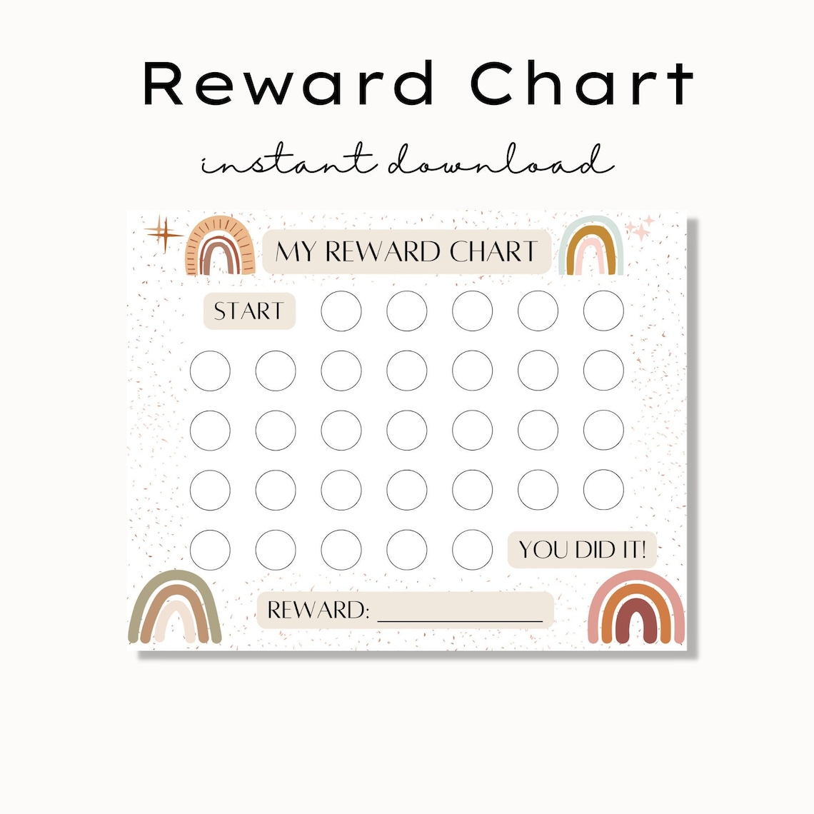 Boho Rainbow Reward Chart Printable Sticker Chart Rainbow - Etsy