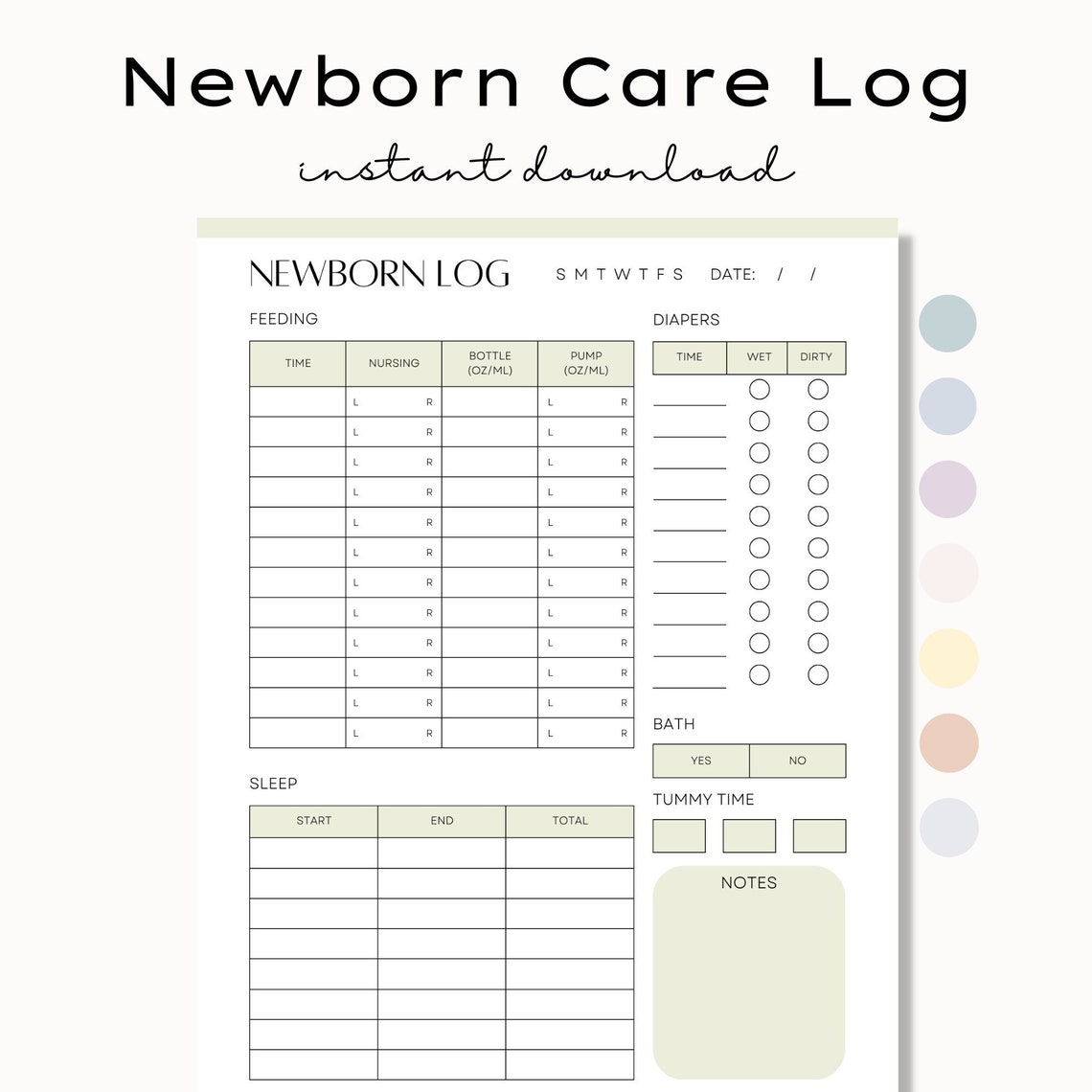 Newborn Daily Care Log, Baby Care Log, Baby Feeding Tracker ...