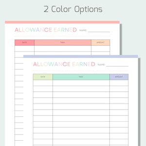 Printable Kids Allowance Chart, Allowance Tracker, Kids Savings Tracker ...