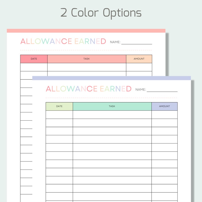Printable Kids Allowance Chart, Allowance Tracker, Kids Savings Tracker ...