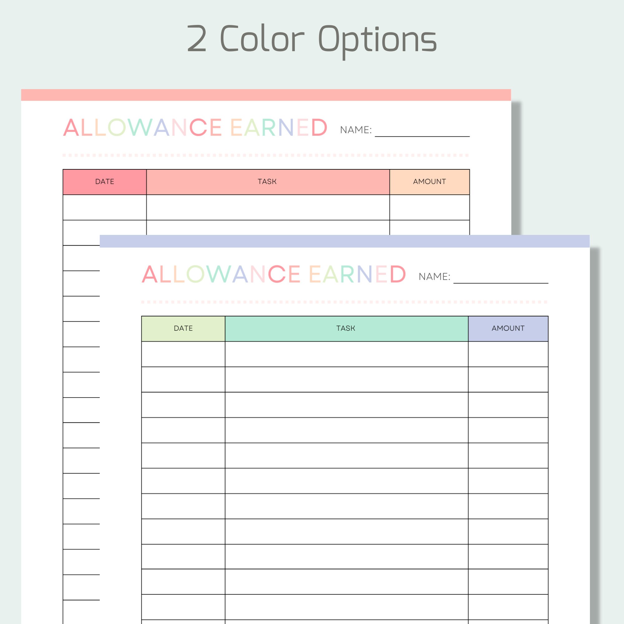Printable Kids Allowance Chart, Allowance Tracker, Kids Savings Tracker ...