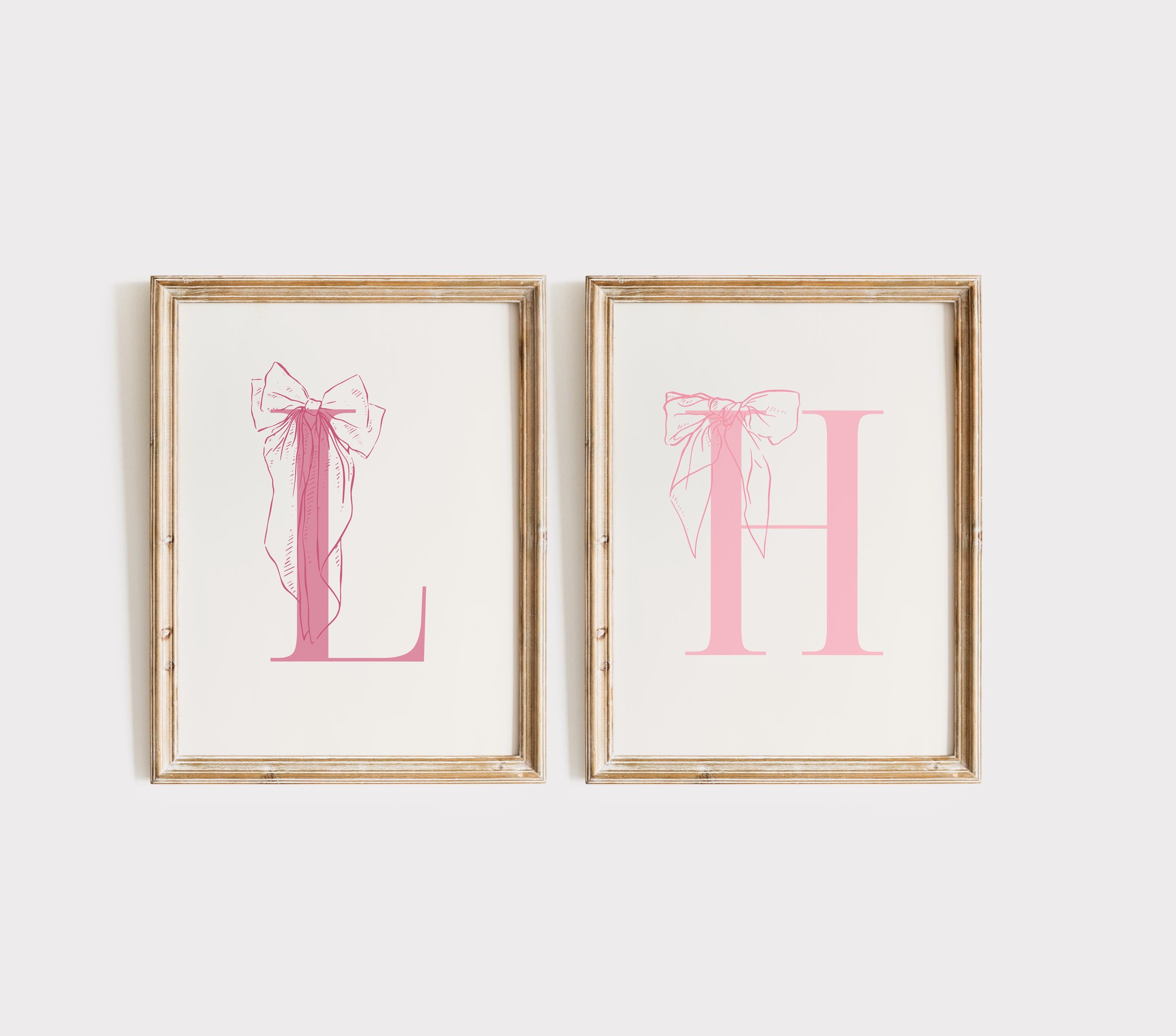 Custom Girl Initial Print, Pink Bow Nursery Art, Personalized Girl ...