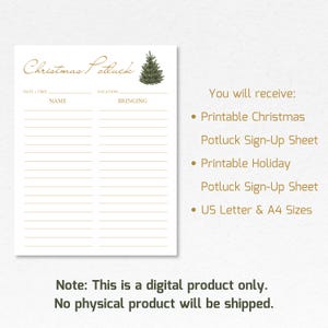 Christmas Potluck Sign up Sheet, Work Holiday Potluck Sign Up ...
