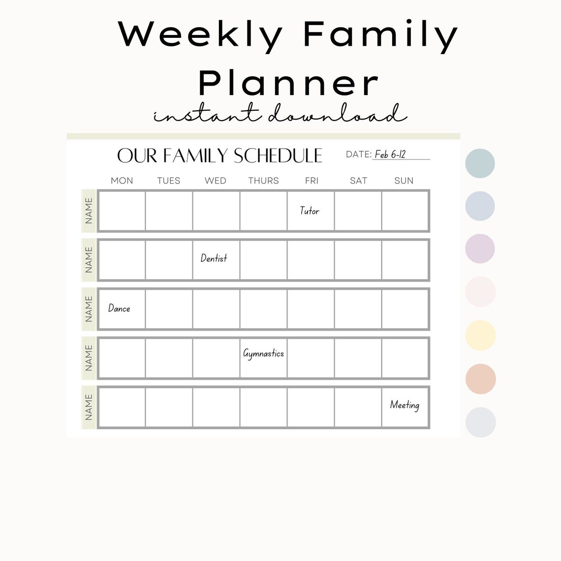 Weekly Family Schedule, Weekly Family Planner Printable, Customizable ...