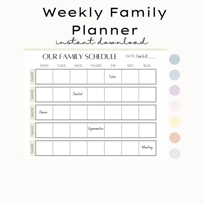 Weekly Family Schedule, Weekly Family Planner Printable, Customizable ...
