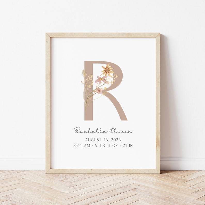 Baby Birth Details Print, Birth Flower Birth Announcement, Wildflower ...