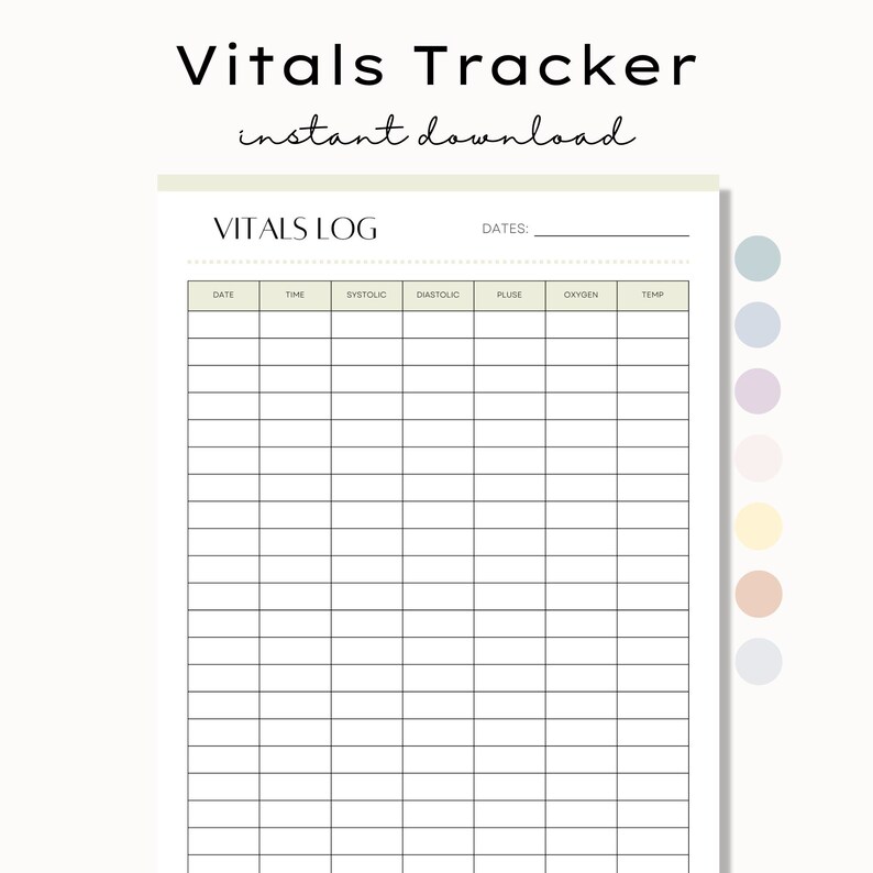 Printable Vitals Tracker Vitals Log Sheet Vital Sign Log - Etsy