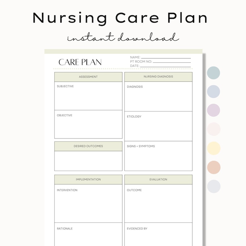 Printable Nursing Care Plan Nurse Care Plan Template Nursing - Etsy