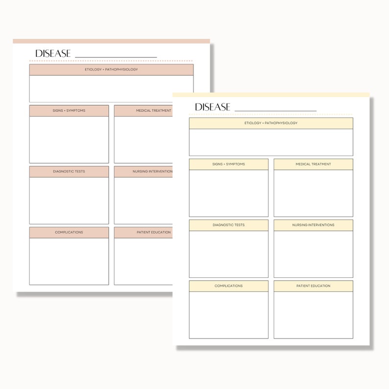 Printable Nursing Student Disease Template, Pathophysiology Nursing ...