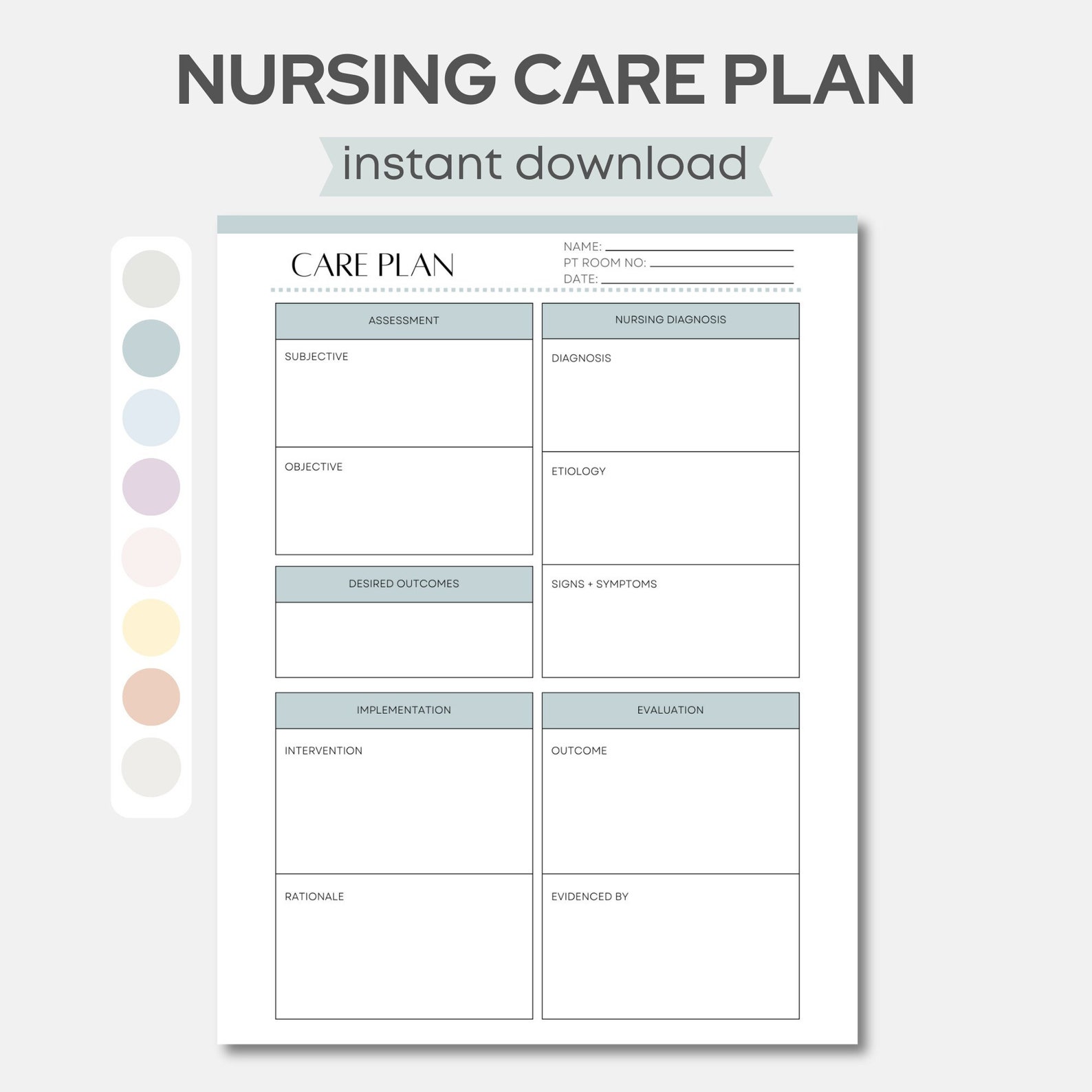 Printable Nursing Care Plan, Nurse Care Plan Template, Nursing Student ...