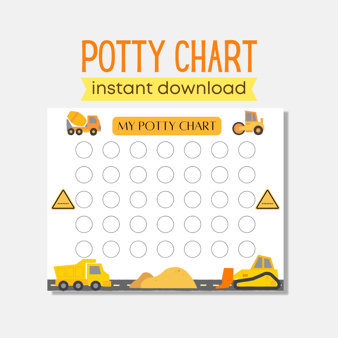 Printable Potty Training Chart, Construction Truck Sticker Chart ...