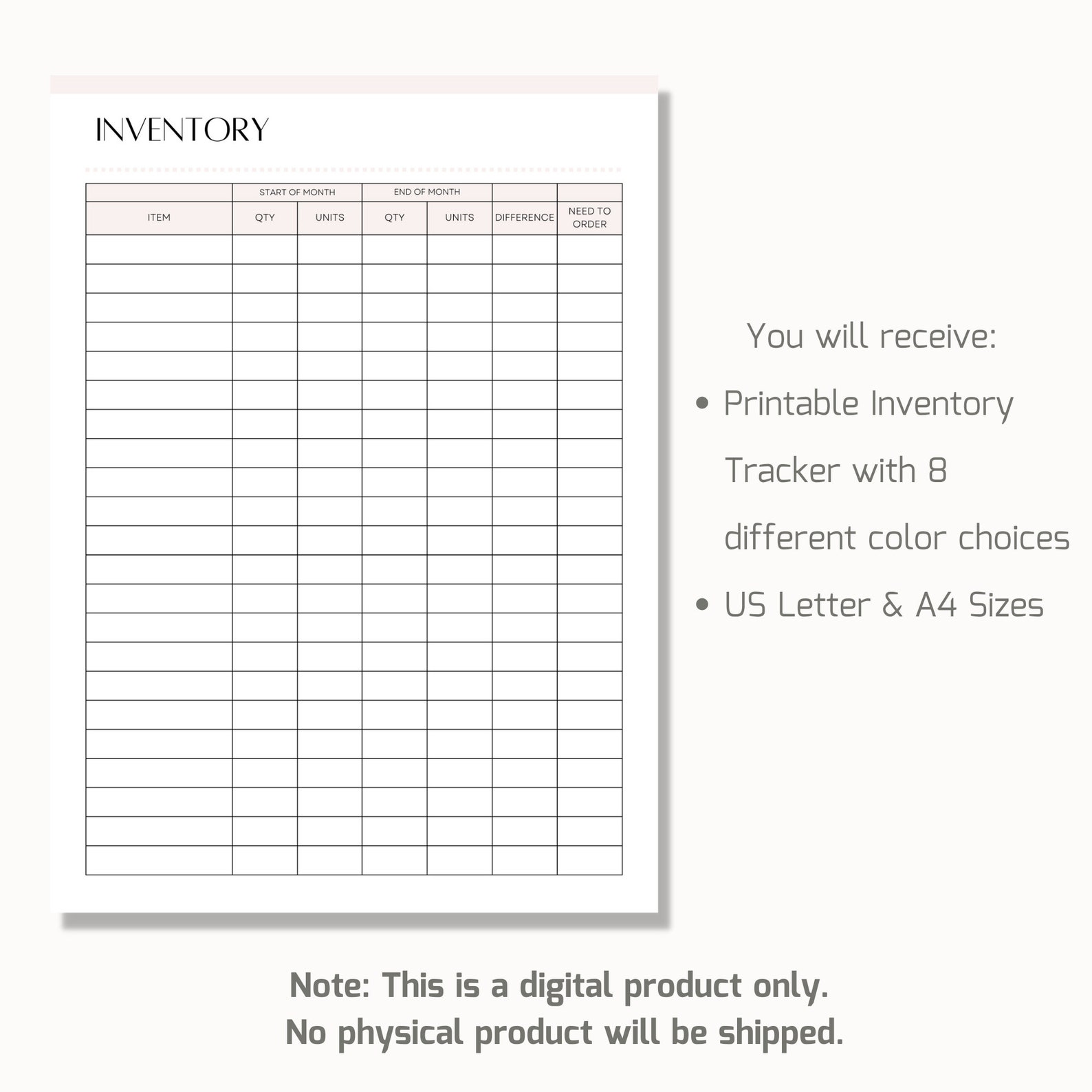 Printable Inventory Tracker, Inventory Log, Craft Business Supplies Log ...