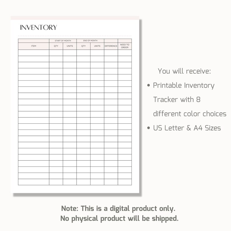Printable Inventory Tracker, Inventory Log, Craft Business Supplies Log ...