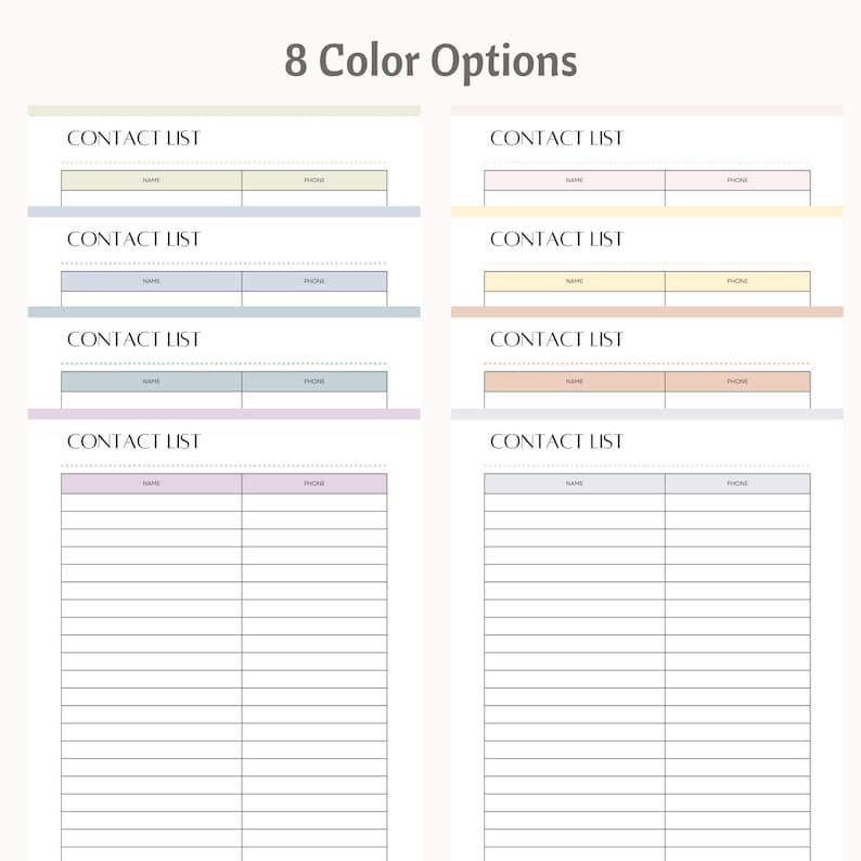 Printable Contact List, Contact Sheet, Phone Number List, Address Book ...