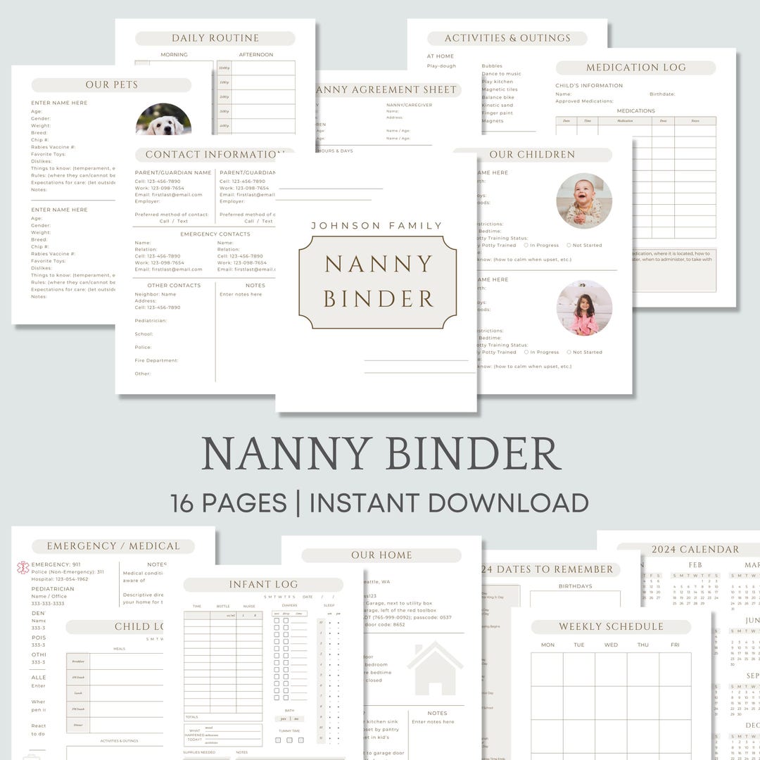 Editable Nanny Binder, Printable Nanny Planner Template, Nanny Guide ...