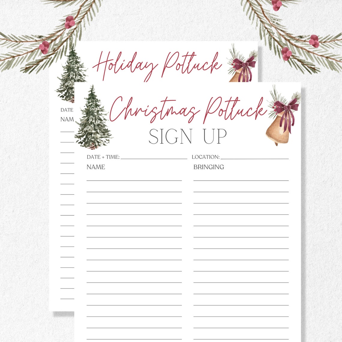 Christmas Potluck Sign up Sheet, Holiday Potluck Sign Up, Printable ...