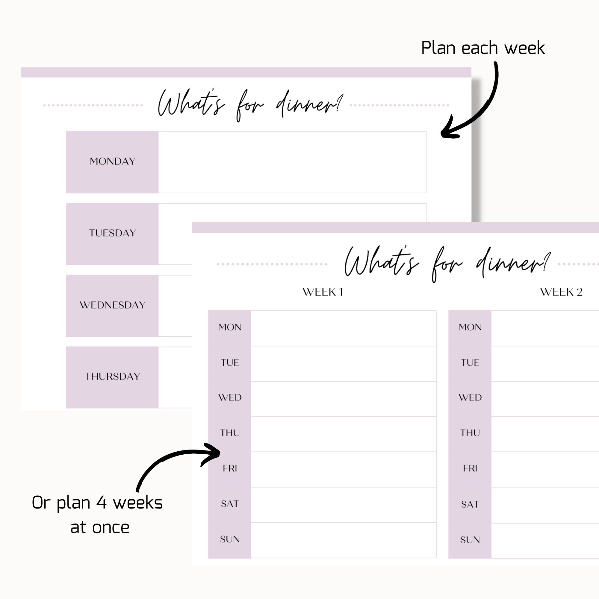 Printable Weekly Dinner Planner, Family Menu, What's for Dinner, Weekly ...