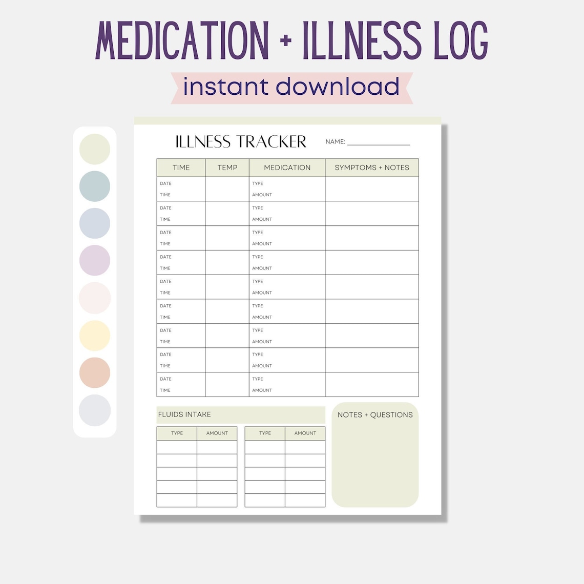Printable Medication Tracker, Child Illness Log, Medication Log ...